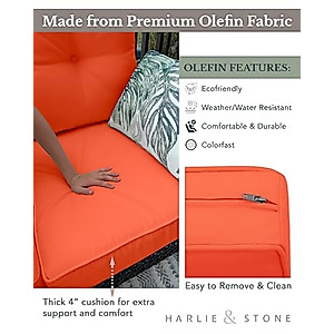 Harlie & Stone Outdoor Seat Cushion, Patio Chair Cushions, Outdoor seat Cushions Set of 2, Replacement Cushions for Outdoor Furniture, Outdoor Chair Cushion, 22 x 22 Outdoor Cushions - Orange