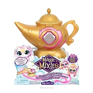 Magic Mixies Magic Genie Lamp with Interactive 8" Pink Plush Toy and 60+ Sounds & Reactions. Unlock a Magic Ring and Reveal a Pink Genie from The Real Misting Lamp. Gifts for Kids, Ages 5+, Medium