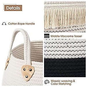 ANTJUMPER Cotton Rope Basket Hamper, Decorative Laundry Woven Storage Bin for Toys Clothes in Bedroom Bathroom Living Room (15“x15"x16")