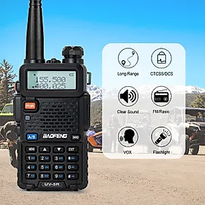 BAOFENG UV-5R Radio (VHF & UHF) with 2 Rechargeable Batteries, Long Range Handheld Ham Radios with High Gain Long Antenna and Earpiece(2 Pack)