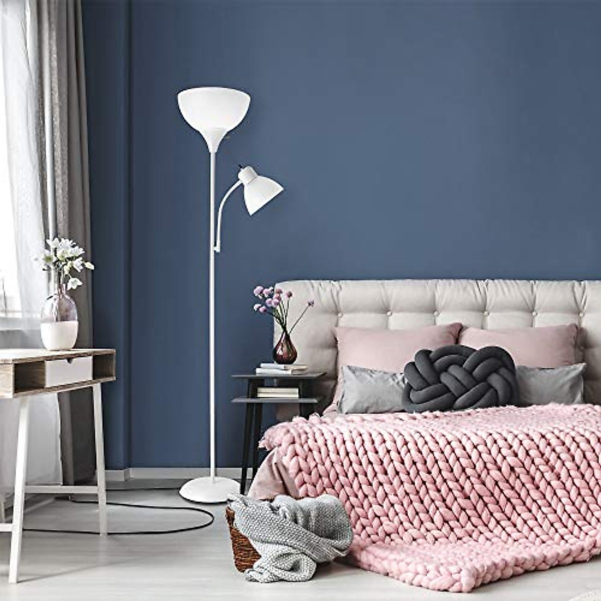 Globe Electric 67136 72" Torchiere Floor Lamp + Adjustable Reading Light, Matte White, Frosted Plastic Shade, 3-Step Rotary Switch on Floor Lamp Socket, Home Improvement, Home Office Accessories
