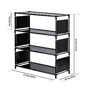 NiHome Stackable and Adjustable 4-Tier Shoe Rack, Lightweight Space-Saving Narrow Design for Small Spaces, Holds up to 8 Pairs, Ideal for Closet, Hallway, Entryway, Living Room, Bedroom (Black Fabric)