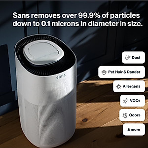 Sans HEPA 13 Air Purifier - White - 1560ft² Ultra-Quiet Home Air Purifier, Pre-Filter, Activated Carbon, UV-C Light, Protect from Odors, Smoke, Pollutants, Allergens, Dust, Dander, Harmful Chemicals