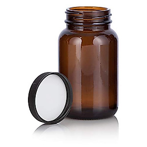 5 oz Amber Glass Packer Bottle with Black Ribbed Lid (6 pack)