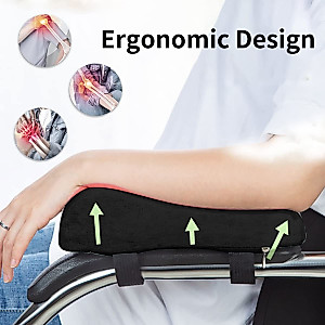 2pcs Office Chair Arm Covers, Ergonomic Chair Arm Pads with Memory Foam Armrest Elbow Pillow Forearm Pressure Relief for Office Chairs Gaming Chair (Black)