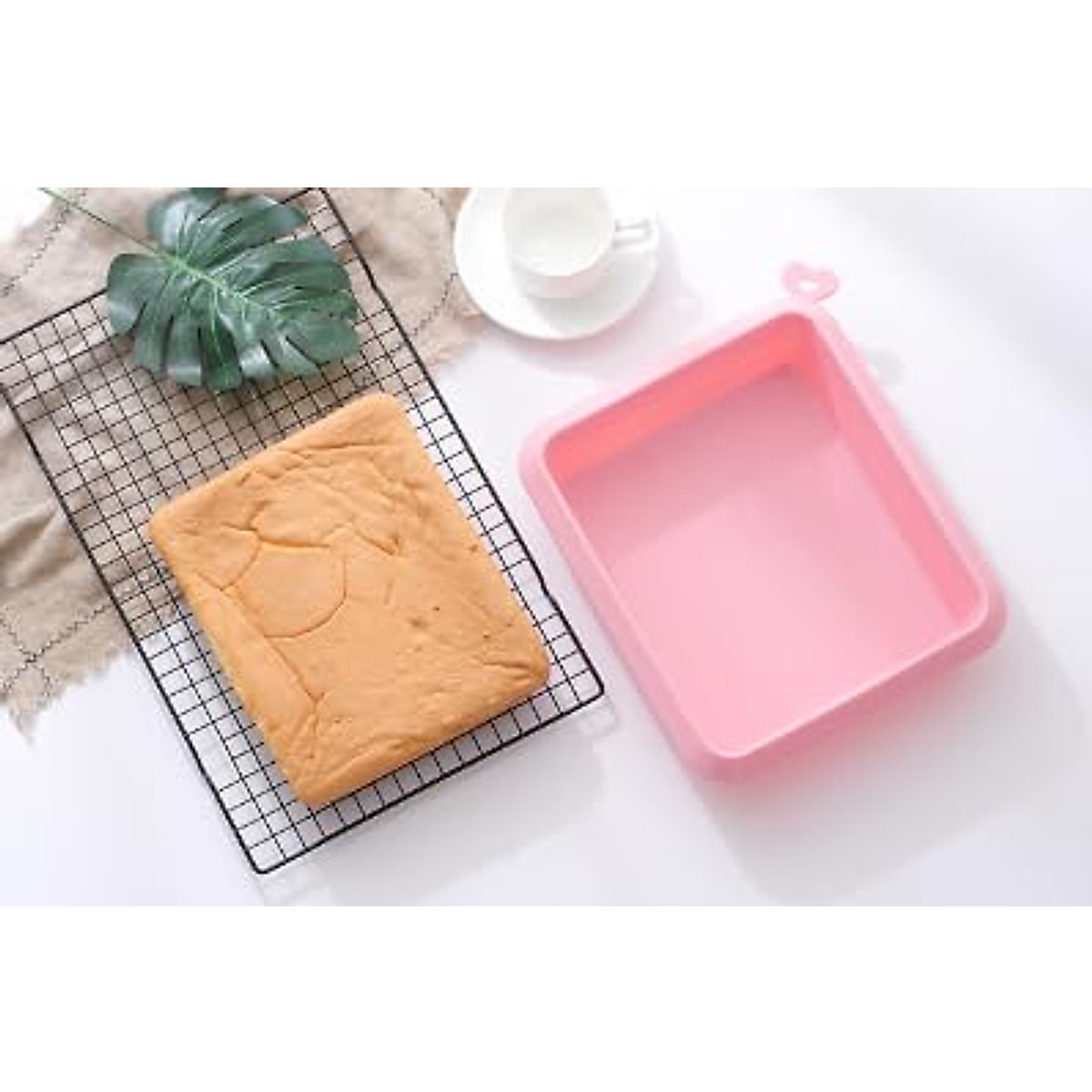 Silicone Square Cake Baking Pan Bakeware Brownie Pan+2 Silicone Heart Cake Pan, Mold a set of 3