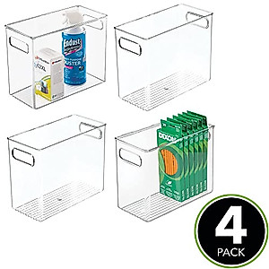 mDesign Tall Plastic Storage Organizer Container Bin, Office Organization for Filing Cabinet, Cupboard, Shelves, and Desk - Holds Notepads, Pens, Pencils, Highlighters, Ligne Collection, 4 Pack, Clear