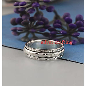 Spinner Texture Spin Band Spinning Meditation Ring 925 Sterling Silver Anxiety Boho Ring Silver Jewelry Gift (7.5)