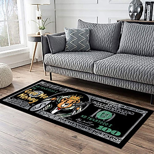 JUST BREATHE Black Money Rugs 100 Dollar Bill Rug Give Me Money Fun Bear Runner Rug 59"x24"