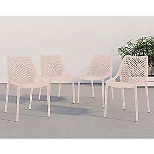 Meridian Furniture 328Pink Modern | Contemporary Patio Dining Chair with Polypropylene Plastic, Weather Resisting for Indoor or Outdoor Use, Set of 4, 20" W x 24.5" D x 33" H, Pink