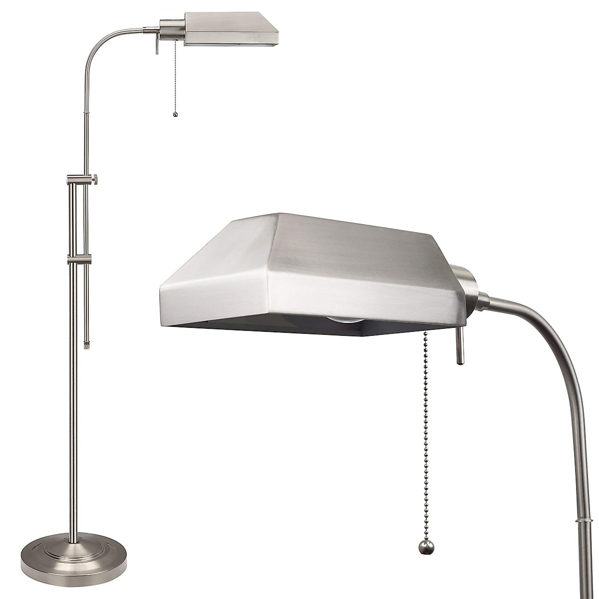 Kira Home Prescott 58" Adjustable Standing Pharmacy Floor Lamp, Brushed Pewter Finish, Includes 6W LED Bulb (60W eq.) Energy Efficient, Eco-Friendly
