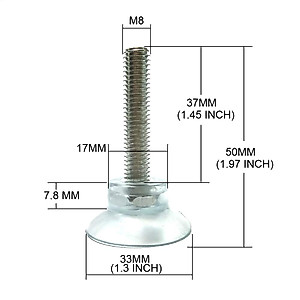 M8 Adjustable Long Lengthen Screw Suction Cup Transparent PVC for Furniture Table and Chair Feet, Shock-Absorbing Cushioning Base,Fixed Hardware Accessories,3 Length Options,5 Pack (M8-L3.7CM-D3.3CM)