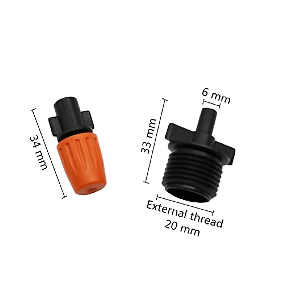 VIEUE Garden Drip Irrigation System Accessories Orange 360 Degree Atomizing Nozzle, with 1/2 Inch Male Flat Connector, Garden Irrigation Spray Atomizing Nozzle 5 Pcs