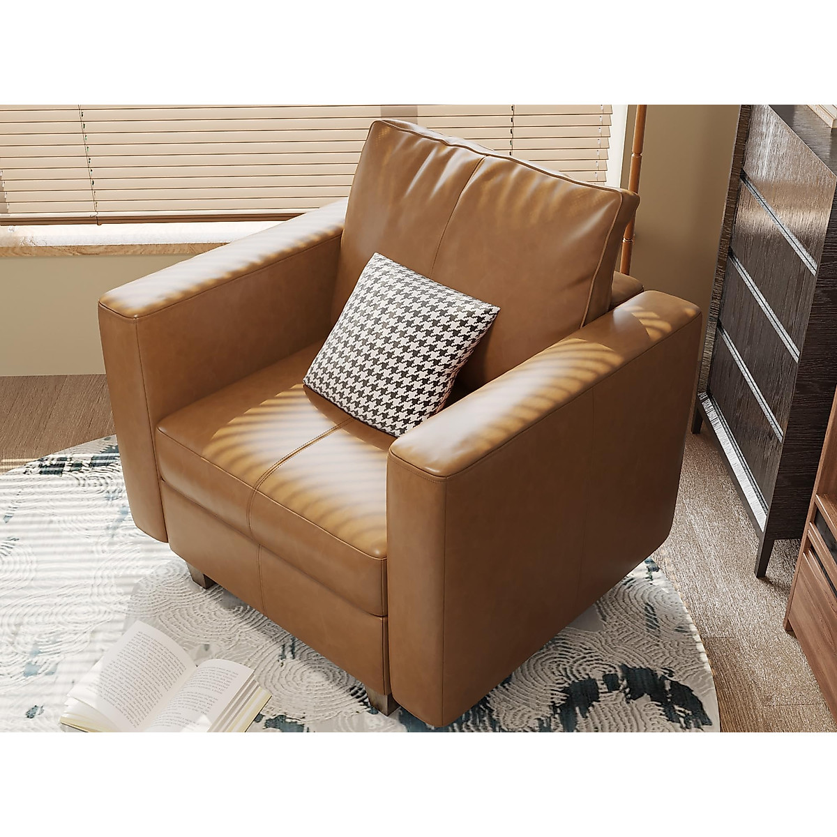 EASE MOOSE Modular Sectional Accent Chair with Storage Seat, Faux Leather Armchair Modern Single Sofa Club Chair for Living Room