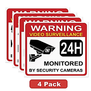 iSYFIX Video Surveillance Warning Sign Sticker - 4 Pack 7x6 inch - CCTV Security Premium Self-Adhesive Reflective Vinyl, Laminated for Ultimate UV Protection, Water & Fade Resistance, Indoor & Outdoor