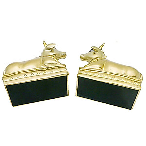 Hindu Nandi Holy Cow Statues - 2PCS Gold Nandi Cow Sitting Position Statue for House Temples Puja Home Decor Diwali Gift