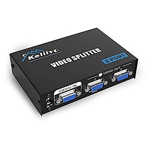 KELIIYO VGA Splitter 2 Port Powered Video Splitter with AC Adaptor 1 to 2 VGA Duplicator Support 1920X1440 Resolution 220 MHz Bandwidth for Screen Duplication