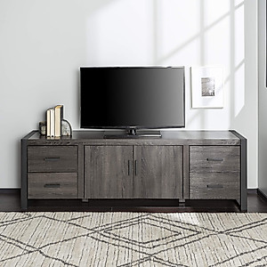 Walker Edison Industrial Modern Wood Universal TV Stand with Cabinet Doors for TV's up to 80" Living Room Storage Shelves Entertainment Center, 70 Inch, Charcoal