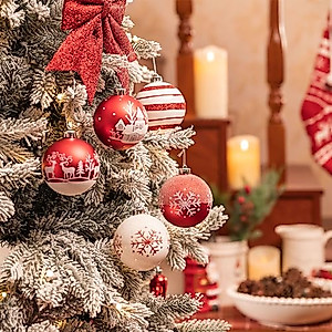 Valery Madelyn Christmas Tree Decorations Set, 16ct Red and White Shatterproof Christmas Ball Ornaments Bulk, 3.15 Inch Traditional Hanging Ornaments for Christmas Trees Xmas Holiday Party Decor