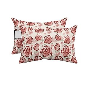 Recliner Head Pillow Ledge Loungers Chair Pillows with Insert Red Rose Flowers Watercolor Pattern Lumbar Pillow with Adjustable Strap Outside Patio Decorative Garden Cushion for Bench Couch, 2 PCS