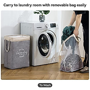 TECHMILLY 72L Large Laundry Hamper with Removable Bag, Collapsible Laundry Basket with Rope Handles, Dirty Clothes Hamper for Bedroom, Living Room, Clothes Toys Organizer, Grey