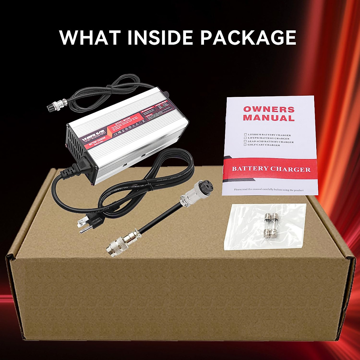 WAOUKS 67.2V 5A Charger 67.2V Lithium Battery Charger 60V Smart Charger Output GX16-3pin 1+ 3-/GX16-3pin 1+ 2- Connector Used for 16S 60V Li-ion Battery Pack