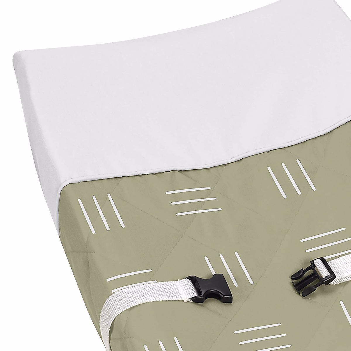 Sweet Jojo Designs Sage Green Boho Mudcloth Boy or Girl Baby Nursery Changing Pad Cover - White Bohemian Woodland Tribal Southwest Mud Cloth Hatch Gender Neutral Triple Line