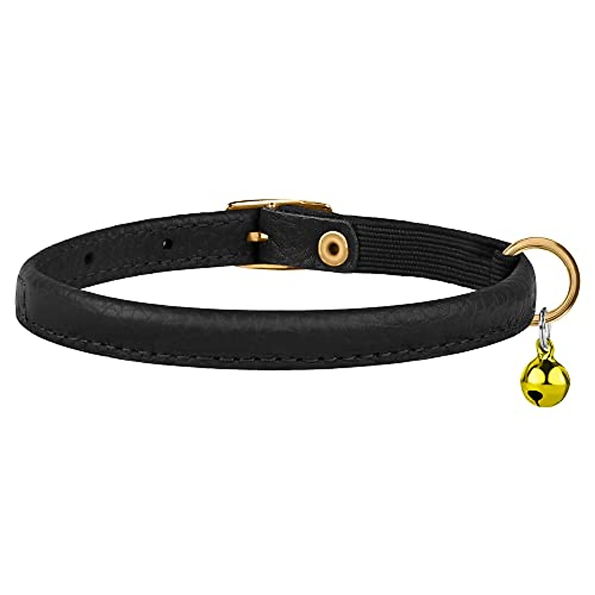 Murom Rolled Leather Cat Collar with Elastic Strap Safety Adjustable Pet Collars for Cats Kitten Yellow Red Pink Blue Orange Brown Gray (Black)