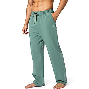 Pudolla Men's Cotton Yoga Sweatpants Athletic Lounge Pants Open Bottom Casual Jersey Pants for Men with Pockets (Green Small)