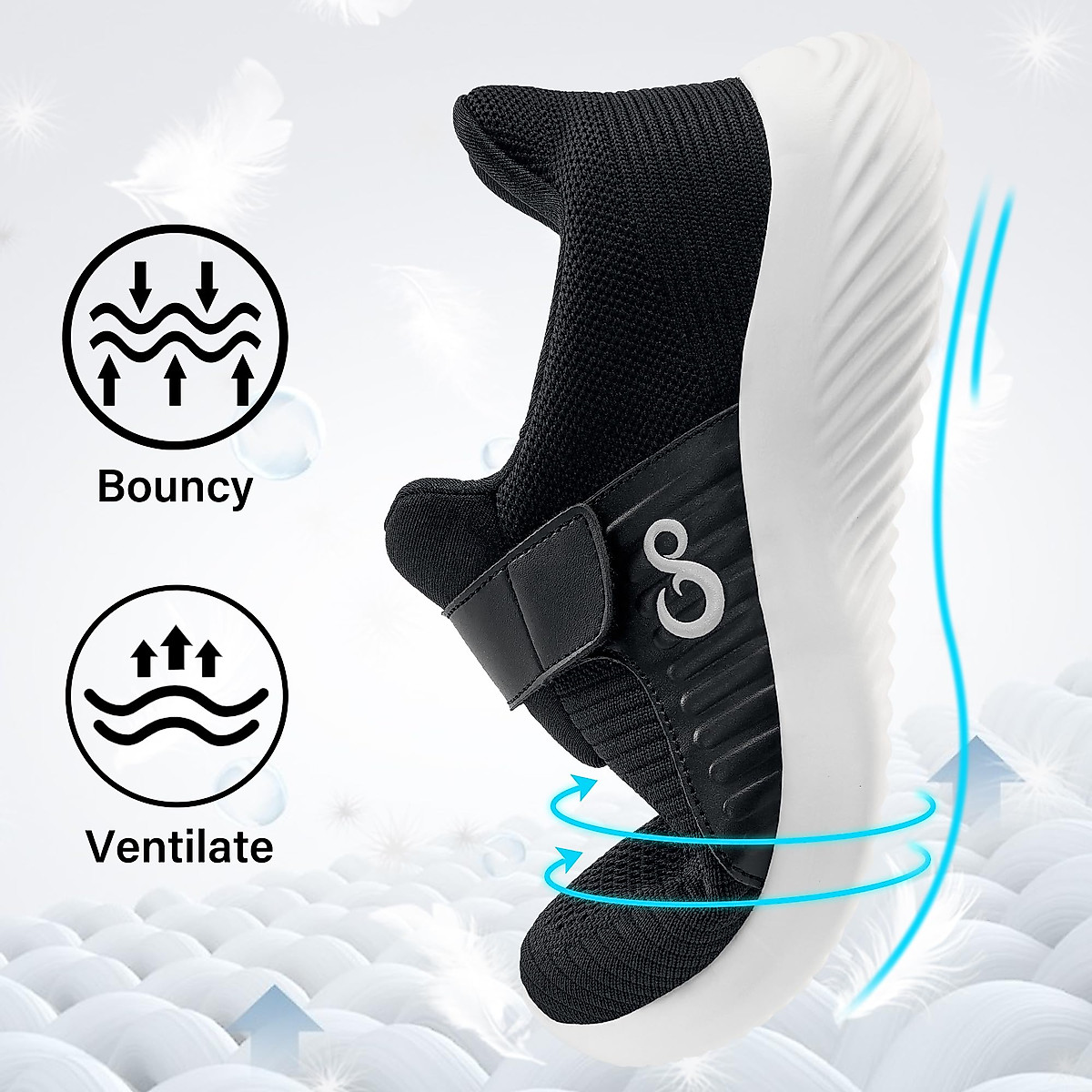 HARENCE Sneakers for Women Walking Shoes: Comfortable Breathable Mesh Sneaker Casual Lightweight Slip On Tennis Shoes Black