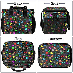 Insulated Lunch Bag, Colorful Dog Paw Print Reusable Lunch Box Leakproof Cooler Tote Bag Large Lunchbox Freezable Lunch Bag with Adjustable Shoulder Strap for Women Men Picnic Work Beach