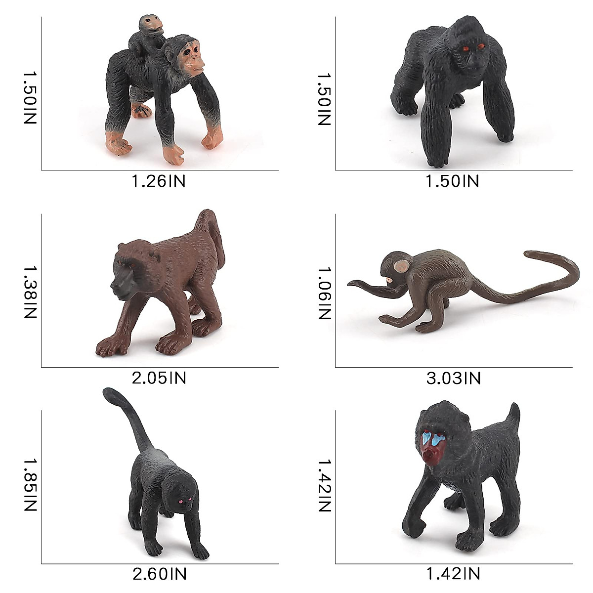 Fantarea Wild Life Jungle Animal Model Playsets 6 PCS Mini Monkey Figurines Gorilla Mandrill Baboons Squirrel Monkeys Action Figure Toy for Child Kids Decor Gift