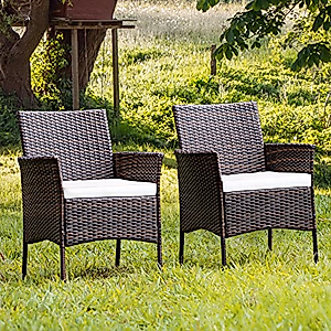 RELAX4LIFE Patio Dining Chairs Set of 2 PCS Wicker Armchairs with Comfortable Cushions for Deck, Garden, Lawn, Balcony, Backyard and Poolside Outdoor PE Rattan Fire Pit Chairs (2, Brown+Beige)