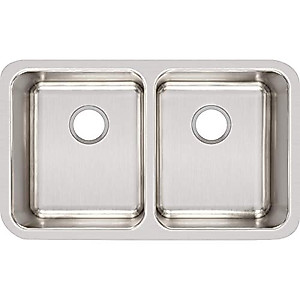 Elkay Lustertone ELUH311810 Equal Double Bowl Undermount Stainless Steel Kitchen Sink