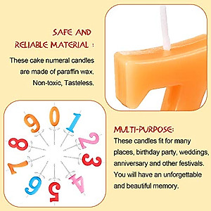 12 Pieces Birthday Number Candle Cake Numeral Candles Christmas New Year Rainbow 0 - 9 Cake Topper Decoration for Birthday, Party, Wedding, Celebration, 10 Pieces of 0 - 9 and Extra 2 Pieces of 1, 2