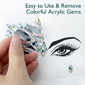 6 Sets Mermaid Face Jewels Rhinestone Face Gems Stick on Halloween Cosplay Party Carnival Festival Crystals Temporary Tattoos