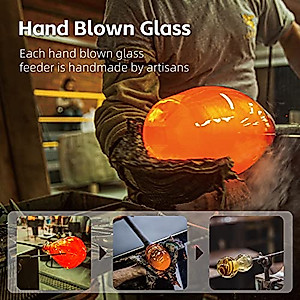 REZIPO Hummingbird Feeder with Perch - Hand Blown Glass - Blue - 38 Fluid Ounces Hummingbird Nectar Capacity Include Hanging Wires and Moat Hook