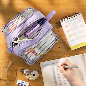 CICIMELON Large Capacity Pen Pencil Case with 4 Compartments, Multi-Slot Pencil Pouch Bag Aesthetic School Supplies Organizer for Teen Girls, Women, Adults (Purple)