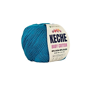 Keche Cotton Yarn, 60% Cotton 40% Acrylic Yarn, Soft Cotton Yarn for Crochet and Knitting, Amigurumi Yarn 1 Skein/Ball 1.76 Oz (50g) / 180 Yrds (165m) -Blue