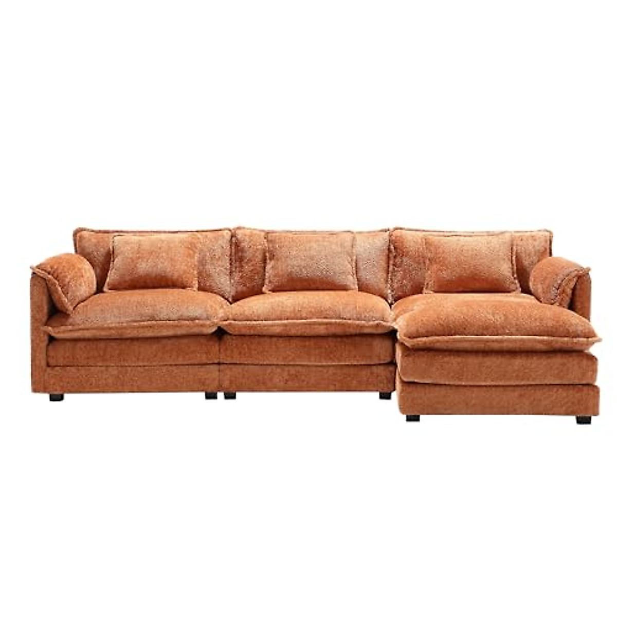 FANYE L-Shaped Corner Convertible Modular Sectional Sofa Couch W/Movable Ottoman and 3 Pillows, Chenille Upholstery Double Cushions Deep Seat Sleeper Sofa&Couch for Home Office Apartment Living Room