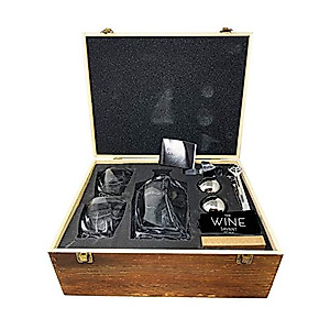 Whiskey Stones & Decanter Gift Set for Men & Women, By The Wine Savant, 2 XL Stainless Steel Whiskey Balls, 2 Twist Glasses, Whiskey Decanter, 2 Coasters, Freezer Pouch & Special Tongs in Pinewood Box