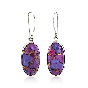 Ross-Simons Purple Turquoise Oval Drop Earrings in Sterling Silver