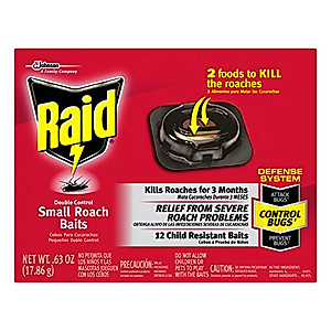 Raid Double Control Small Roach Baits, Child Resistant, For Indoor Use, Kills Roaches for 3 Months, 12 Count
