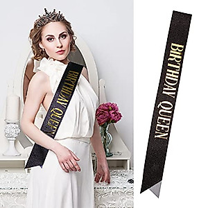 Birthday Tiaras for Women, Birthday Queen Crowns for Women, Birthday Sash Birthday Girl Crown, Happy Birthday Queen Crown and Tiara, Crowns for Women Black, Happy Birthday Decorations Accessories