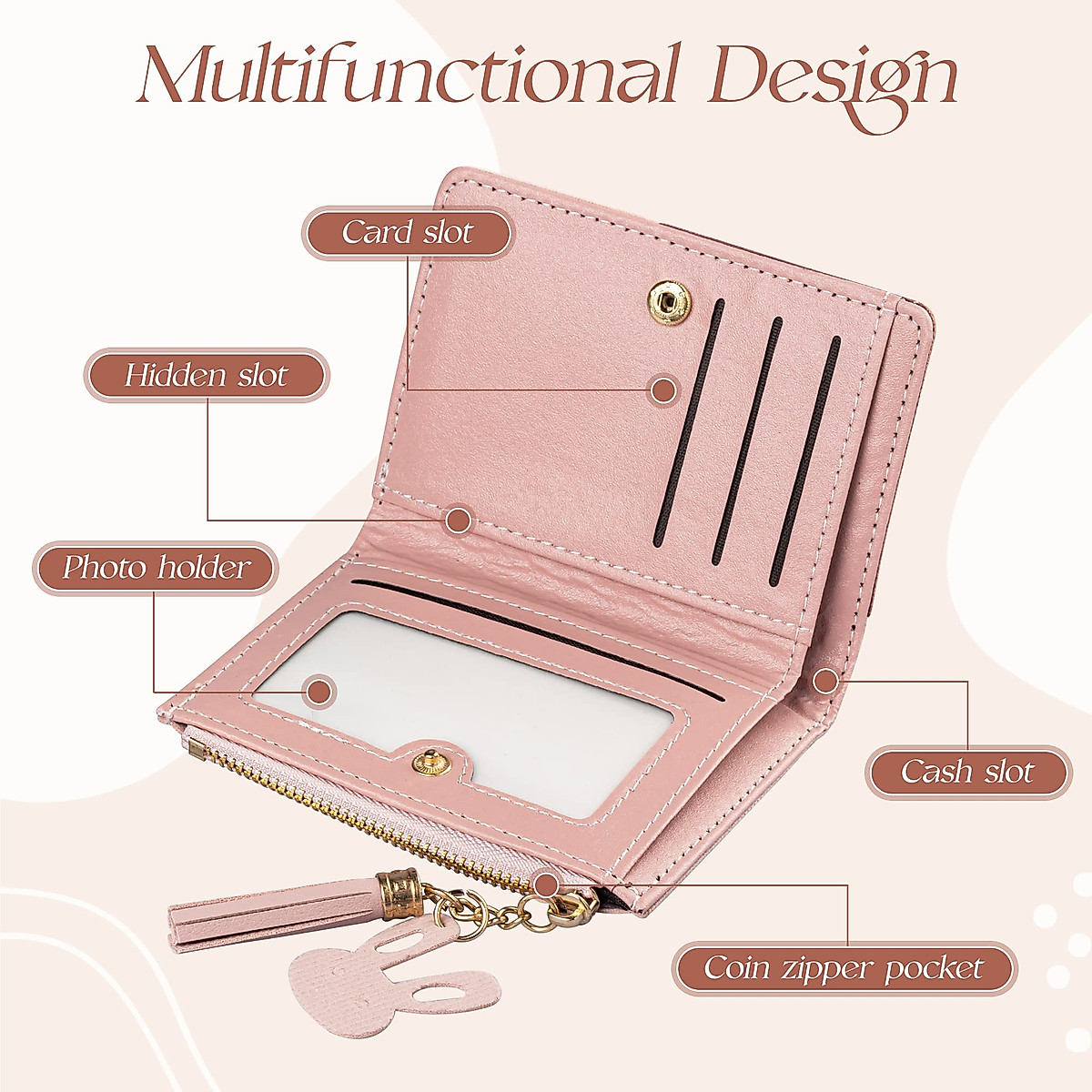 MIPAHI Simple Short Women's Zipper Wallet With Tassels,Leather Large-Capacity Card Holder Coin Purse for Women 4.7 * 3.5 * 0.6 inch