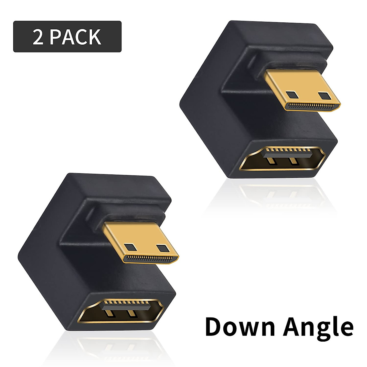 Duttek 180 Degree Mini HDMI to HDMI Adapter 8K, U Shaped HDMI to Mini HDMI Adapter 48Gbps UHD Down Angle Mini HDMI Male to HDMI Female Extender Converter for Cameras, Projectors 2 Pack