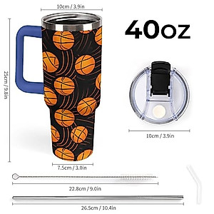 Sports Basketball Pattern 40 Oz Car Cup Stainless Steel Travel Mug Leak-Proof Insulated Tumbler with Handle Deep Blue-style