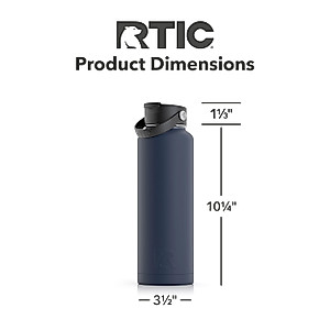 RTIC 40 oz Vacuum Insulated Bottle, Metal Stainless Steel Double Wall Insulation, BPA Free Reusable, Leak-Proof Thermos Flask for Water, Hot and Cold Drinks, Travel, Sports, Camping, Navy