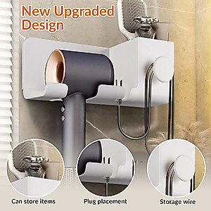 kaggiyu Hair Dryer Holder, Blow Dryer Hanger Wall Mount for Bathroom, Blow Dryer Holder Hook with Plug&Cord Organizer Self Adhesive Hair Tool Organizer for Cabinet Door Bedroom(1 Pack White)