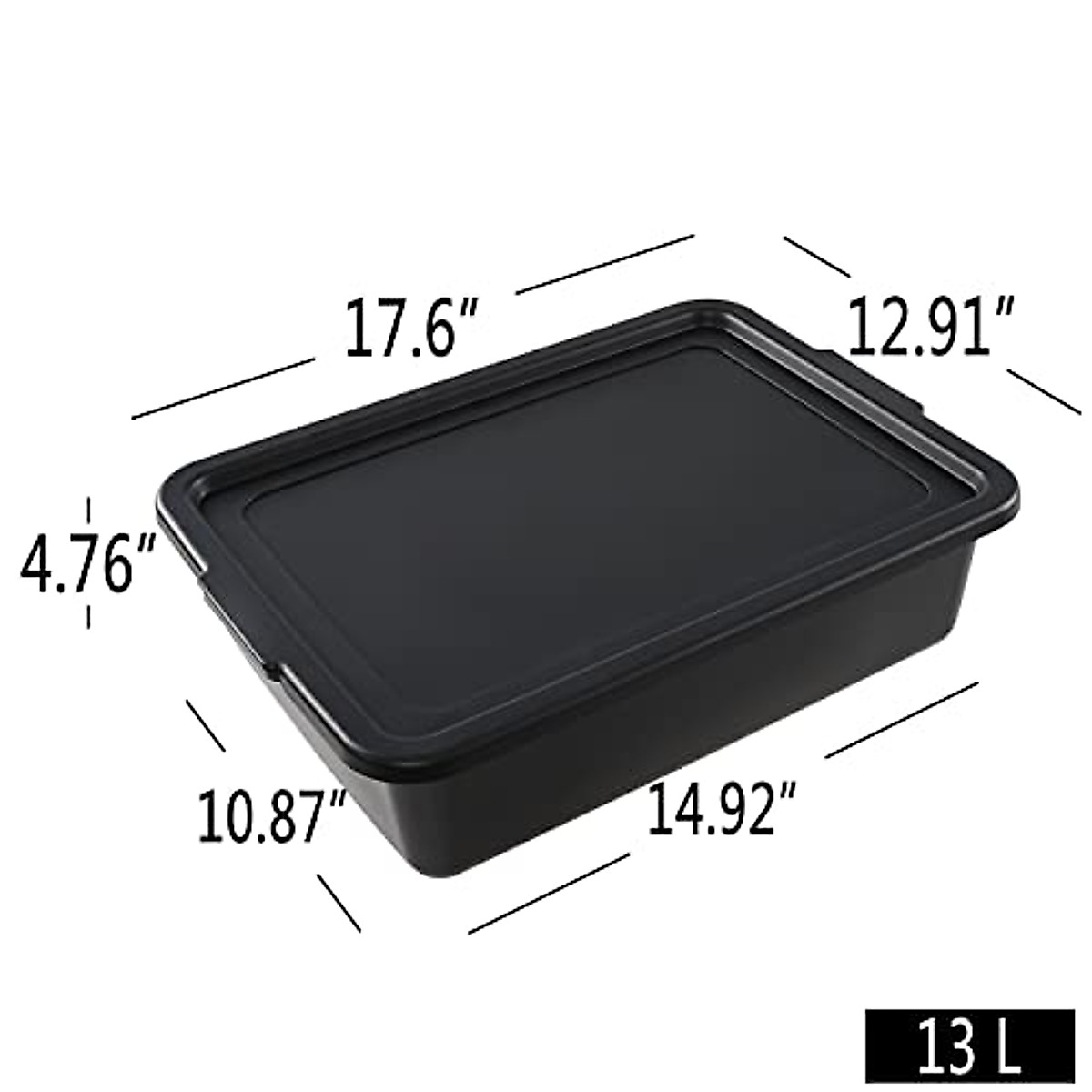 Yuright 4 Pack Black Bus Tub with Lids, 13 L Food Grade Commercial Bus Tubs